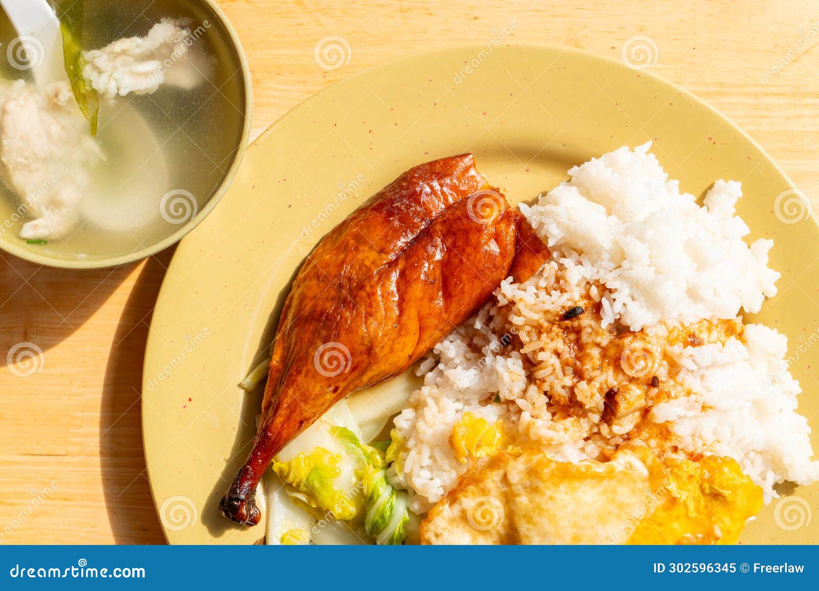 Fast Food Roasted Duck Thigh with Scrambled Egg and Cabbage and Rice ...