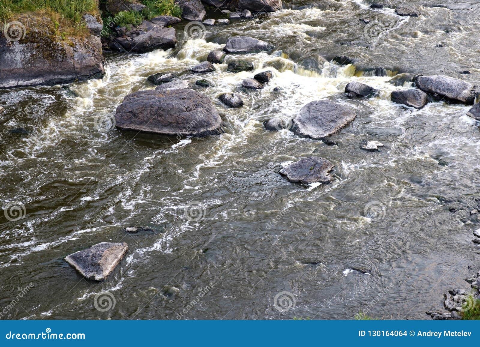 Top View of the Fast Mountain River with Rapids, Rocks in the Middle of ...