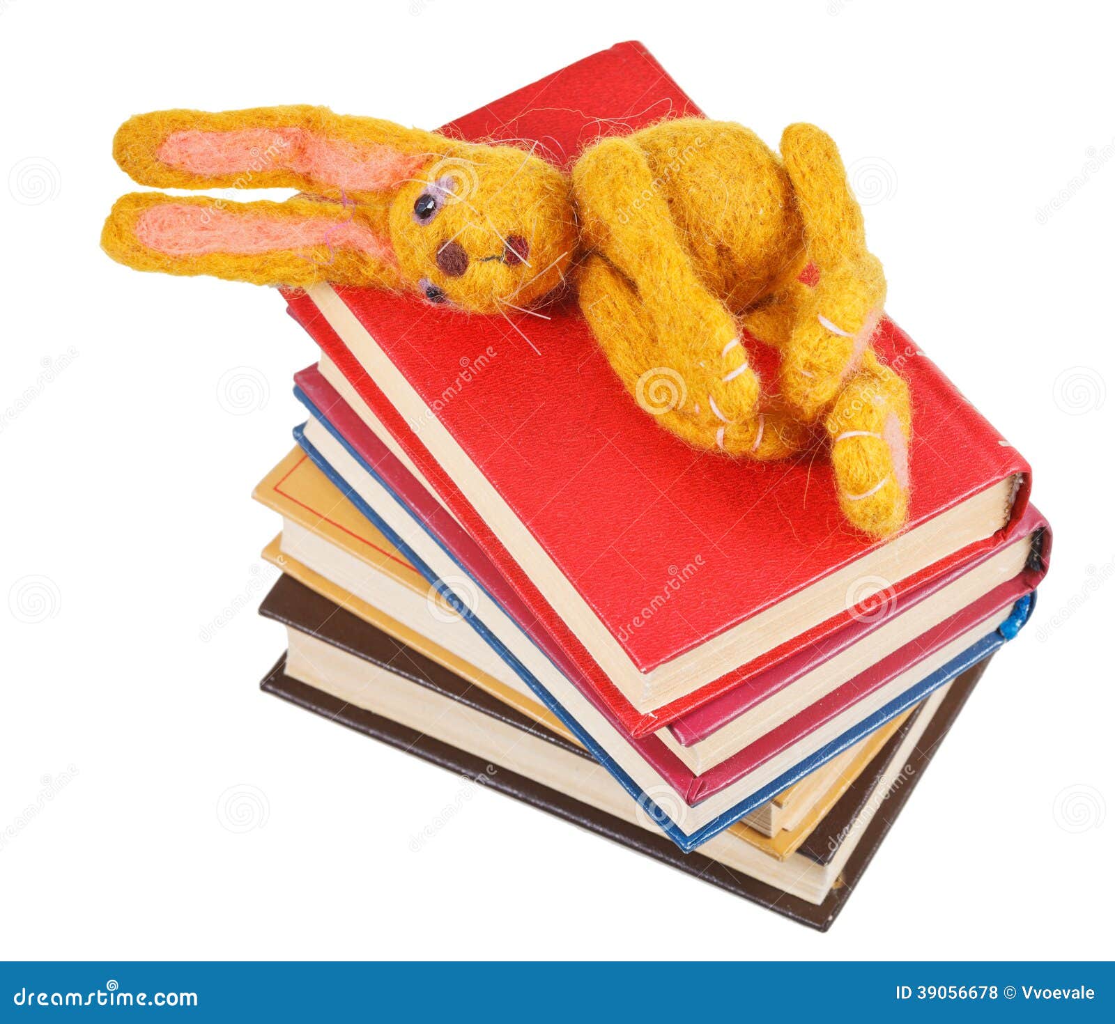 Top View of Felt Toy Rabbit Lies on Books Stock Photo - Image of ...