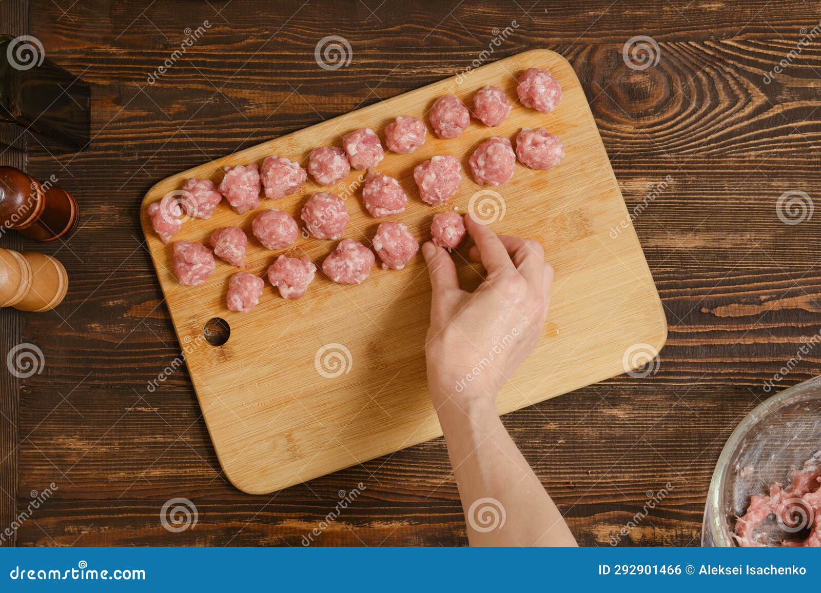 Top View of Female Hand Putting Meatball on a Board Stock Photo - Image ...