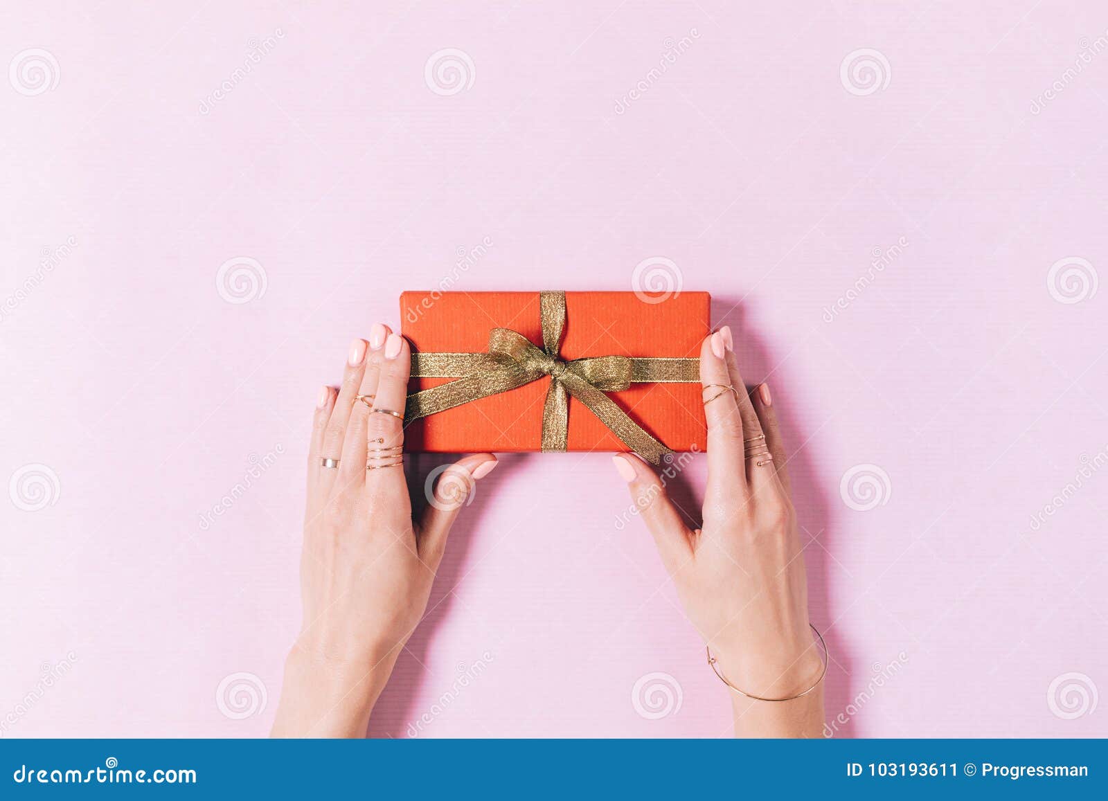 Top View of Female Hands Holding a Box with Gift Stock Image - Image of ...