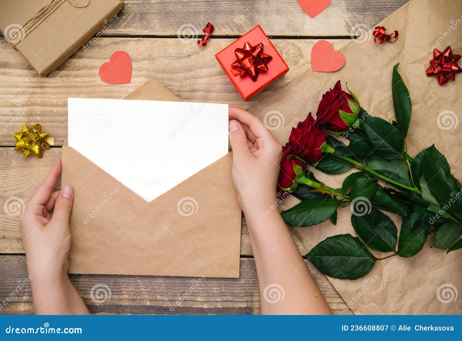 Top View, Female Hands Opening an Envelope with an Invitation or a ...