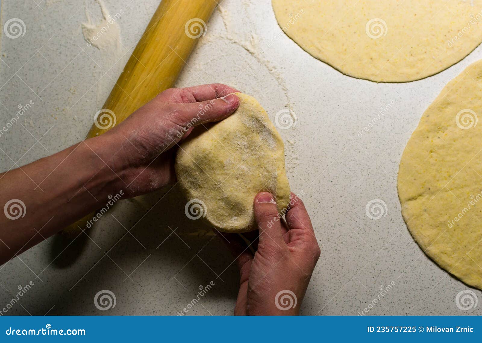 Top View of Female Hands Preparing Dough for Tortillas on White Working ...