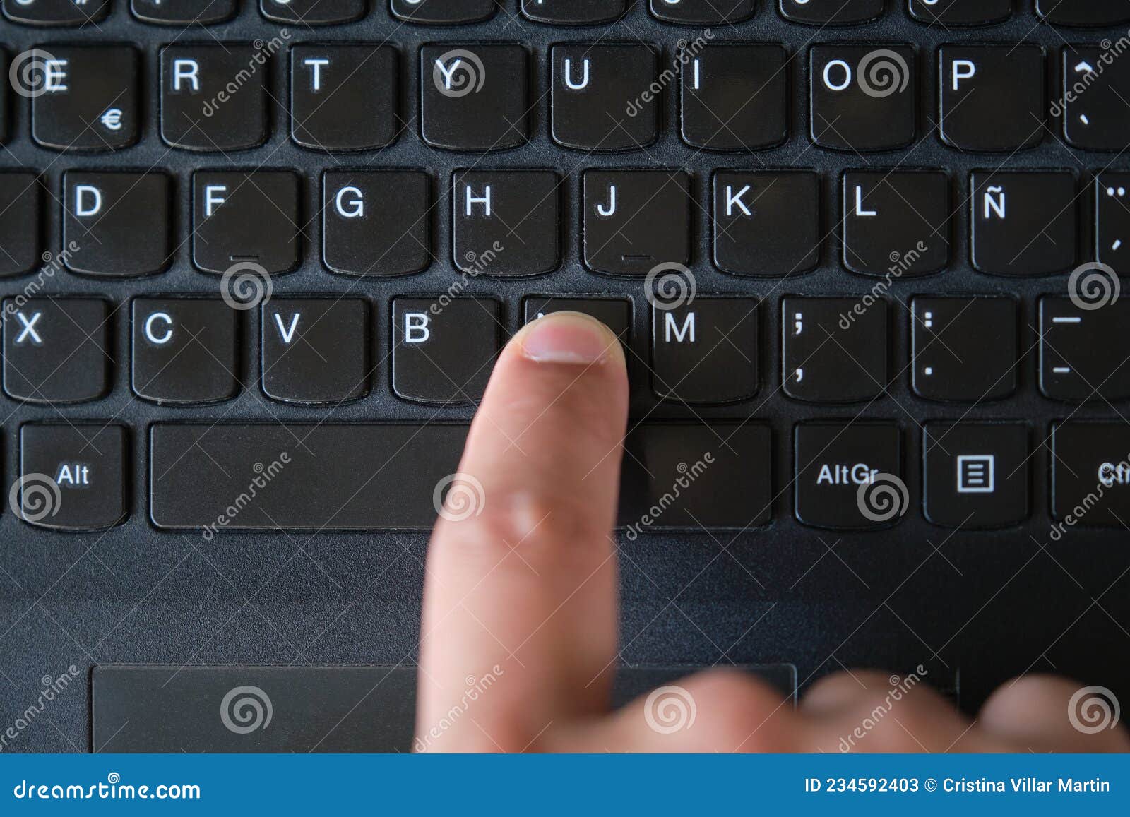 Top View of a Finger Pressing the N Key on a Laptop Keyboard. Stock ...