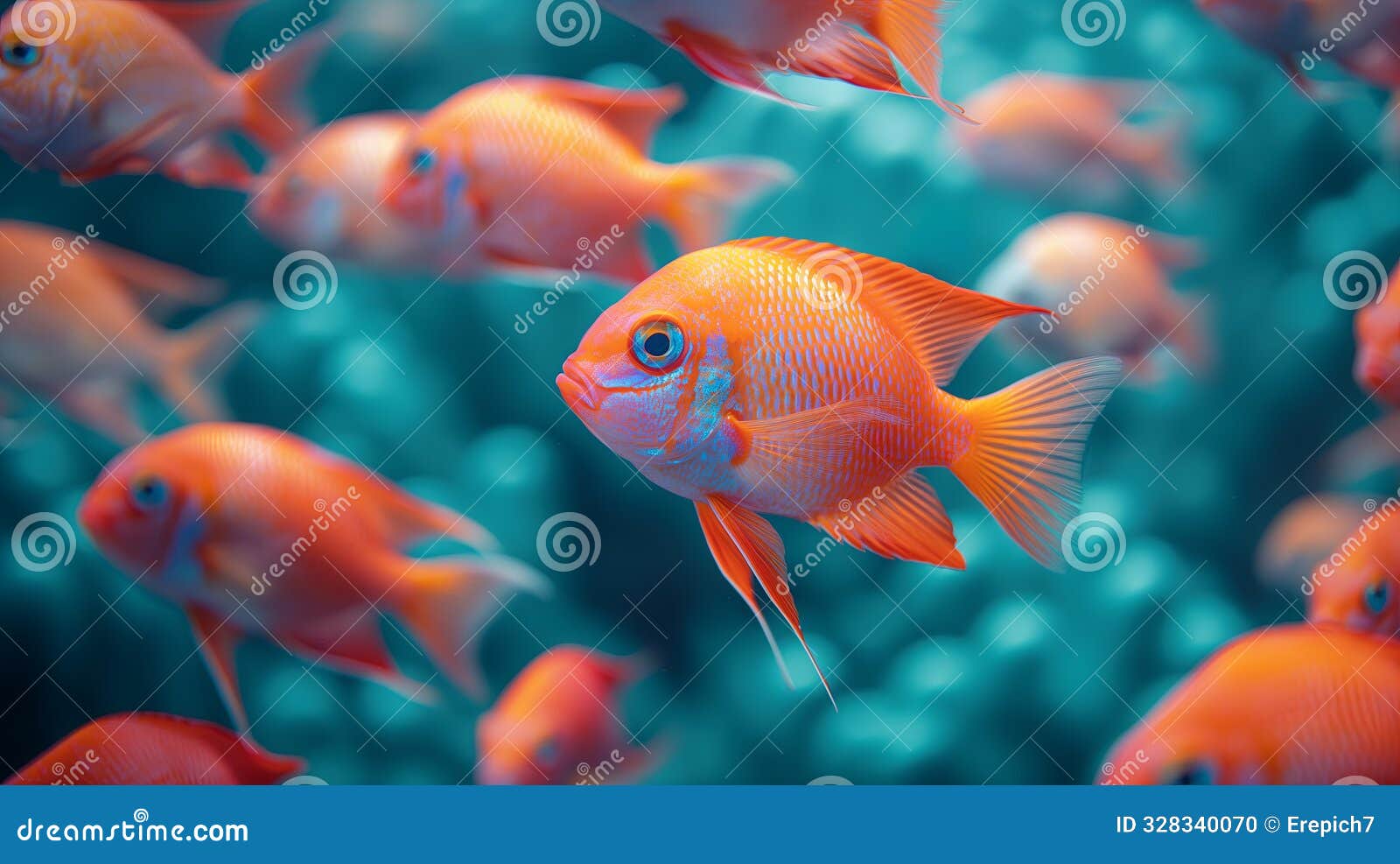 Top View of Fish on a Bright Blue Surface for Wallpapers and ...