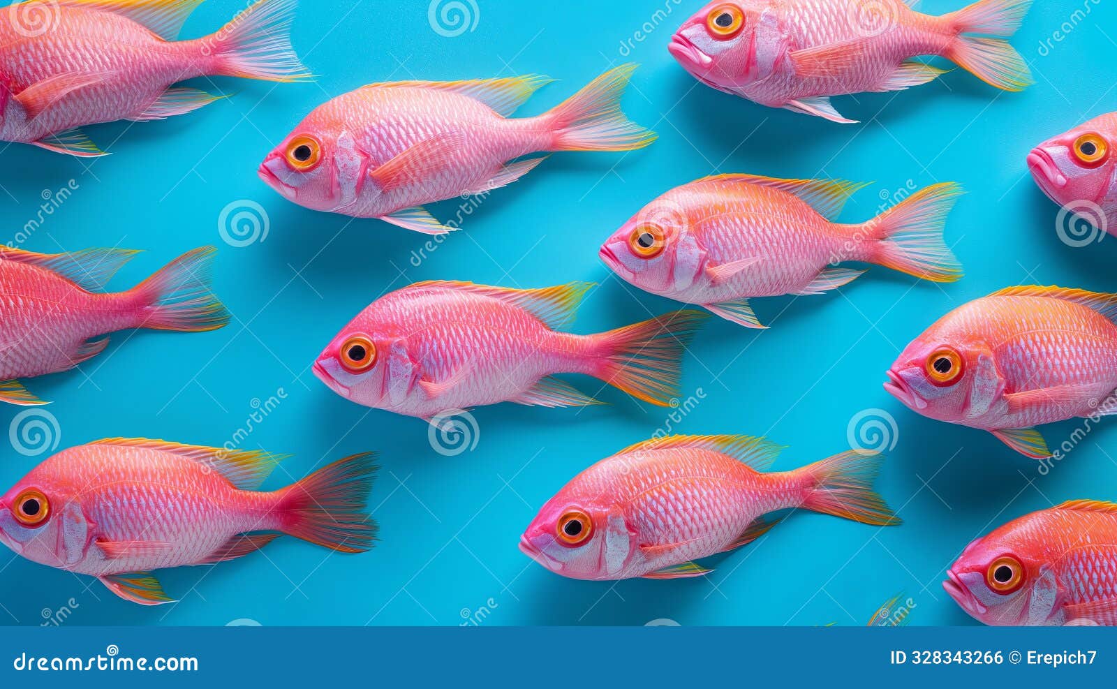 Top View of Fish on a Bright Blue Surface for Wallpapers and ...