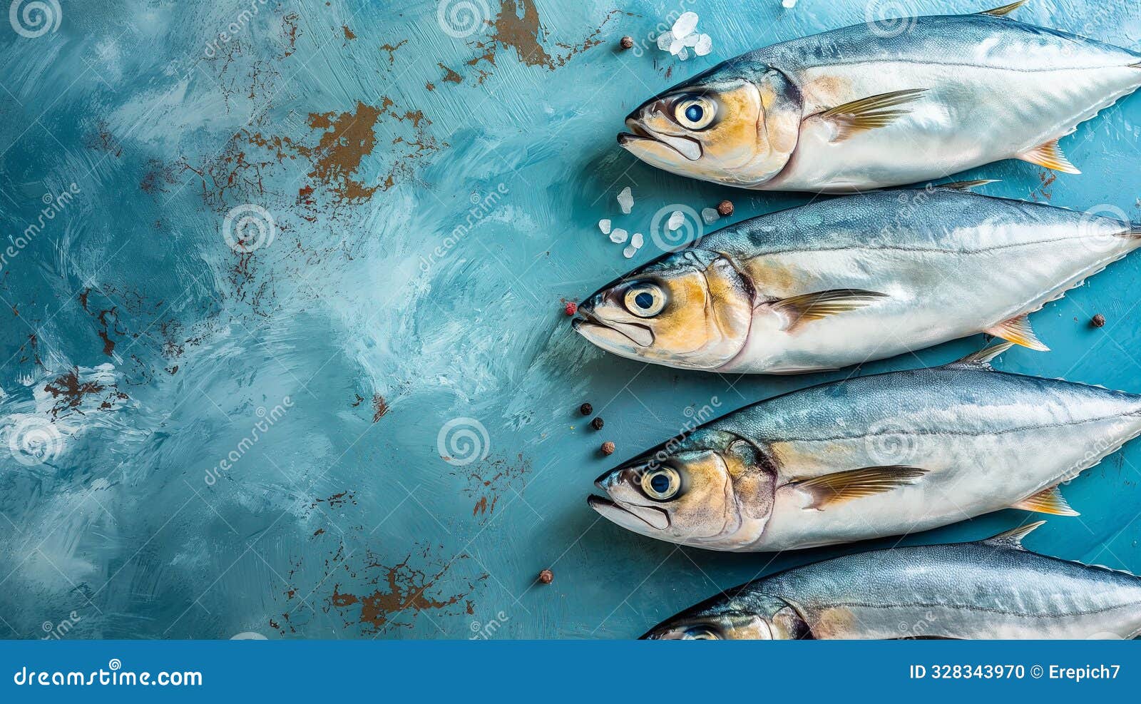 Top View of Fish on a Bright Blue Surface for Wallpapers and ...
