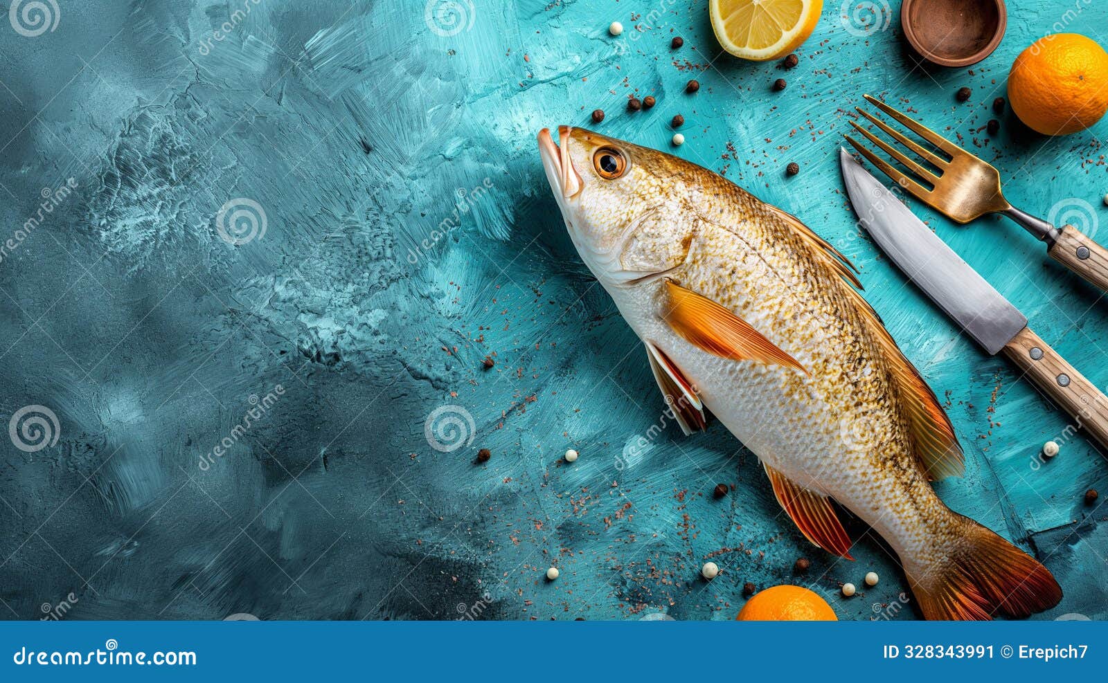 Top View of Fish on a Bright Blue Surface for Wallpapers and ...
