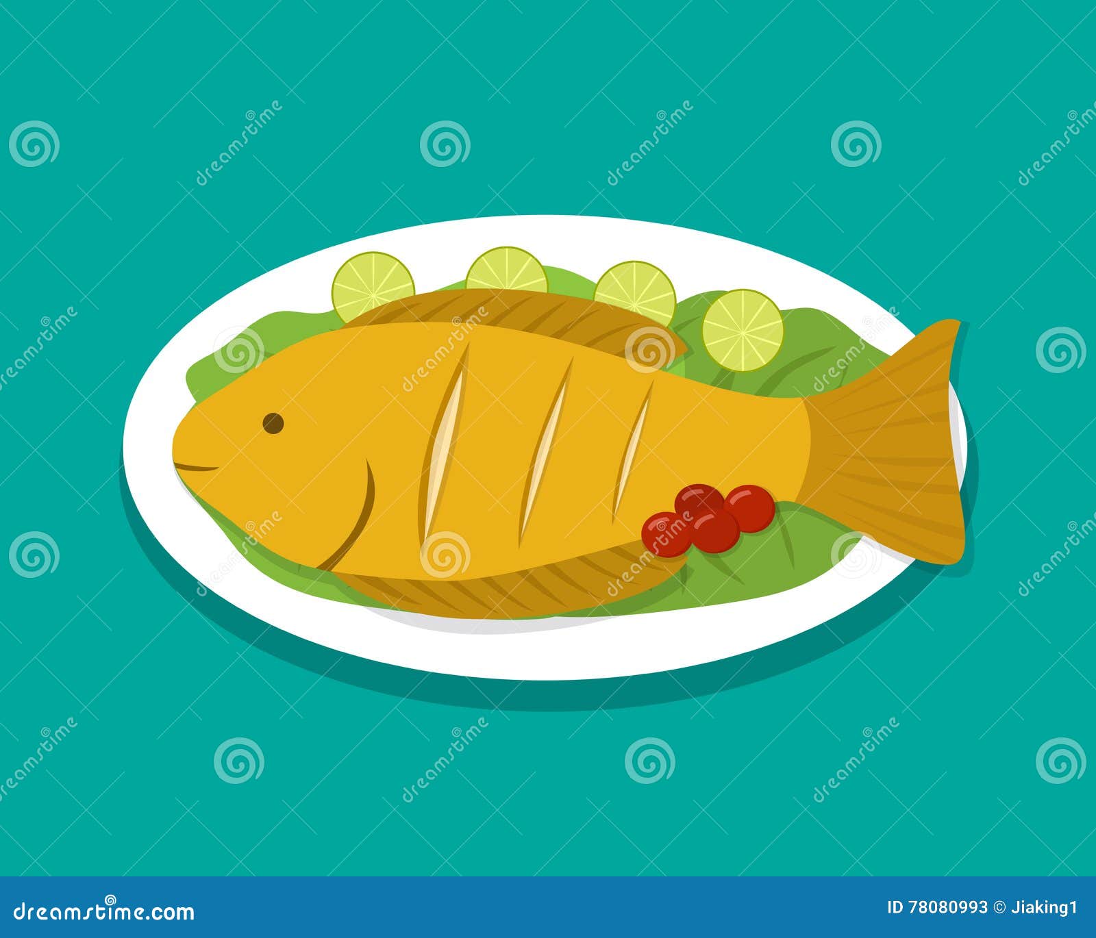 Top View Fish Fry on White Plate, Vector Stock Vector - Illustration of ...