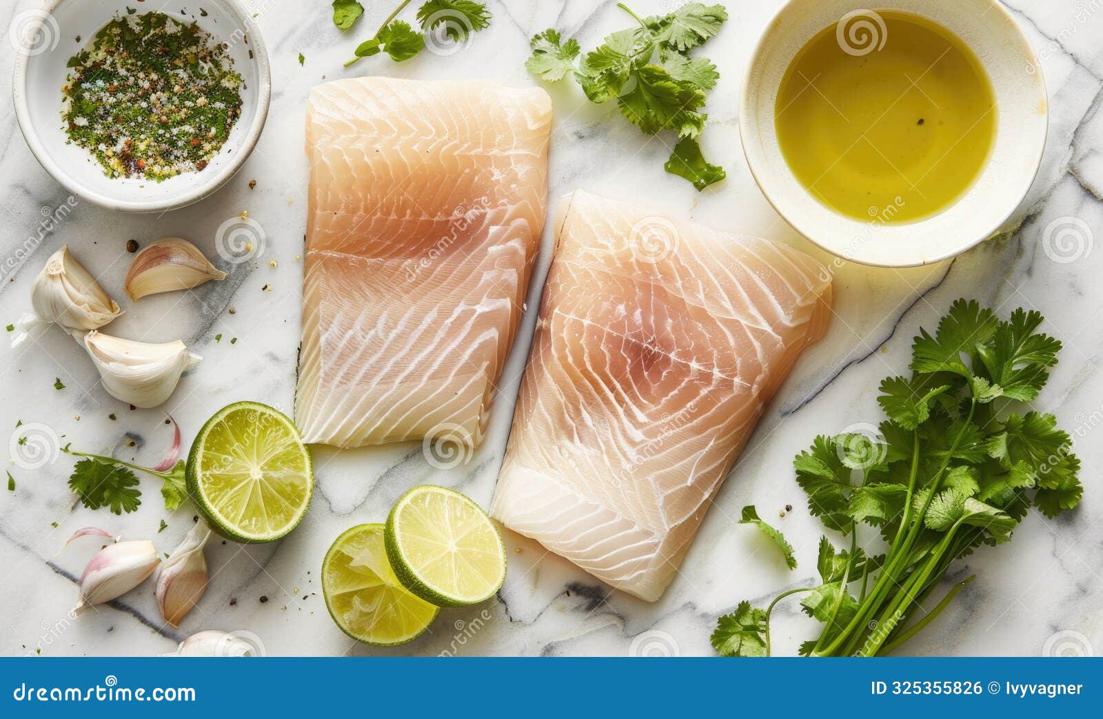Top View on Fish Ingredients on a Granite Countertop Stock Photo ...