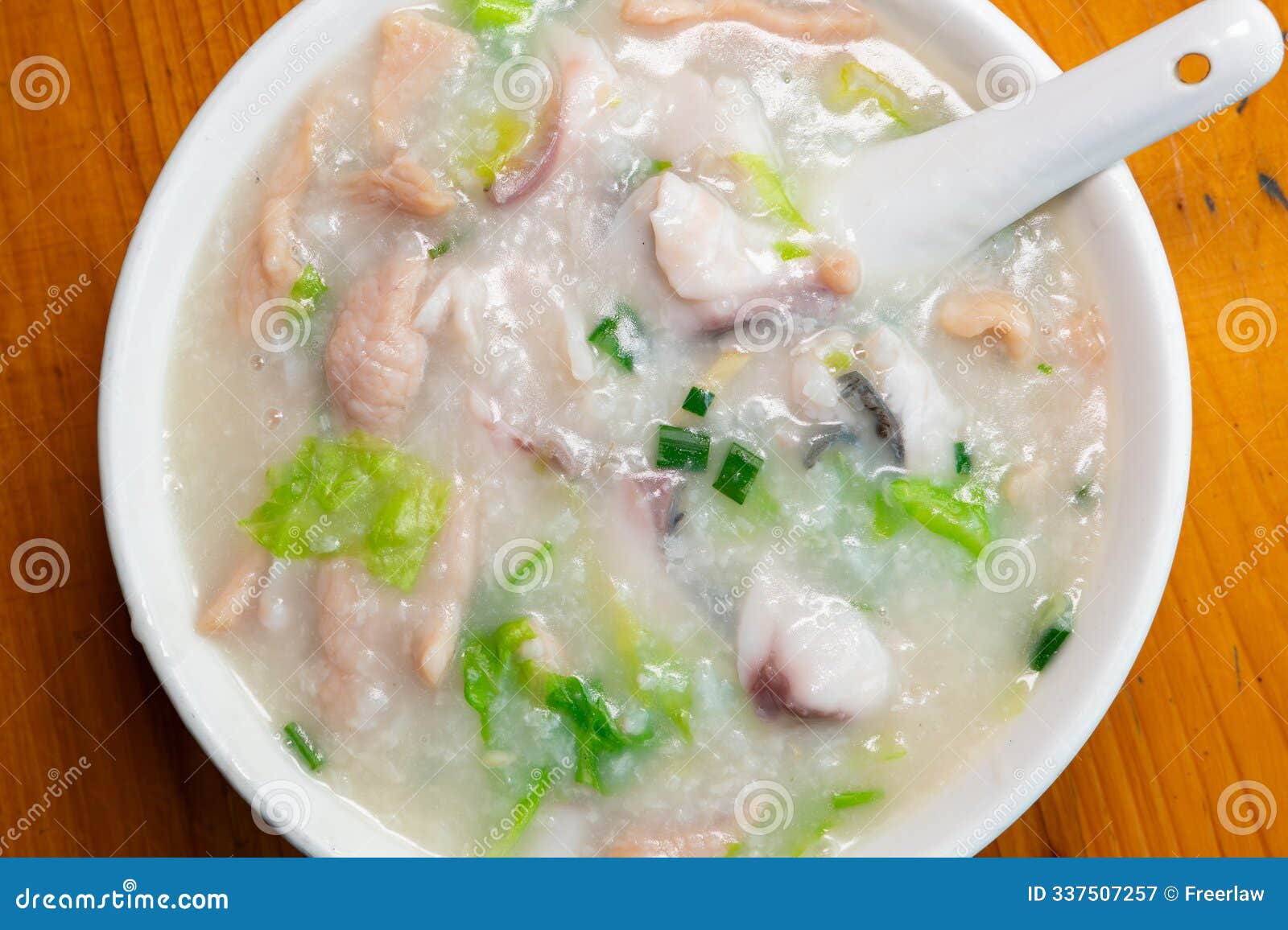 Top View Fish Slices and Pork Porridge Horizontal Composition Stock ...