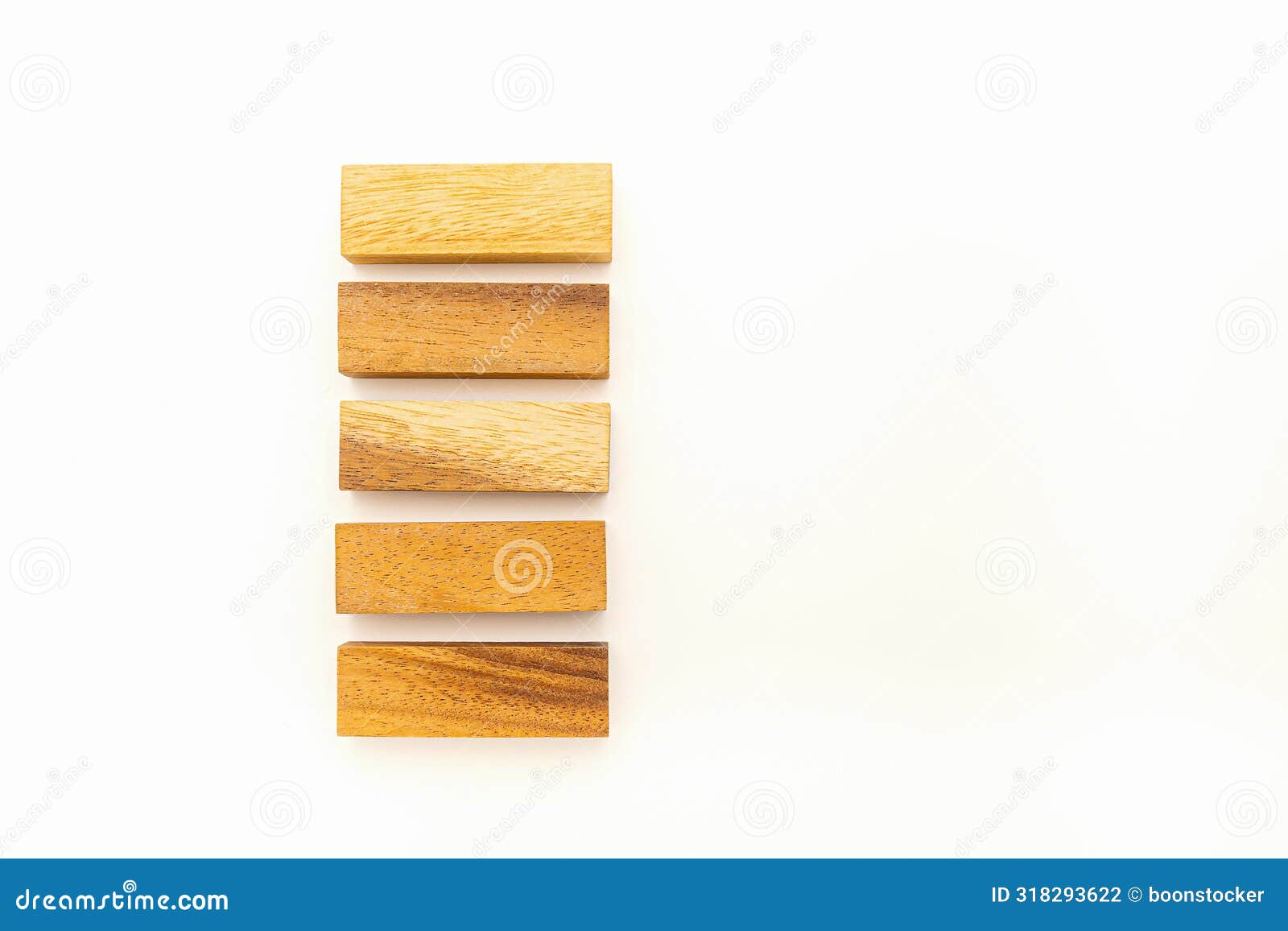 Top View of Five Empty Wooden Blocks Isolated on White Background Stock ...