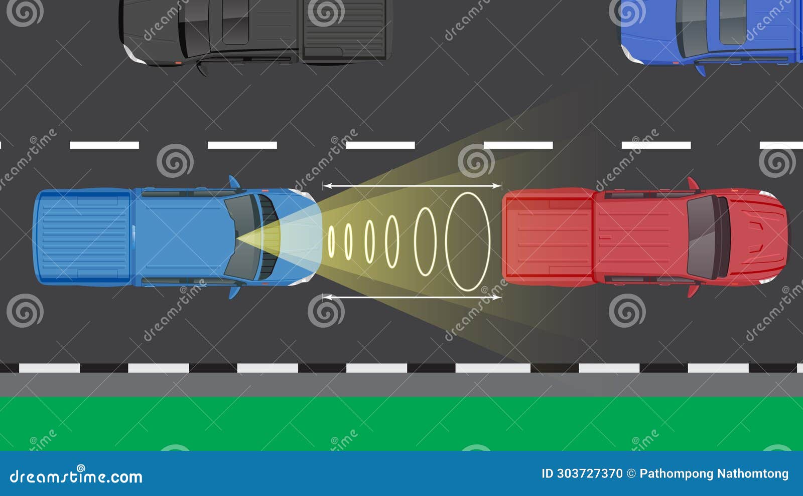 Top View Flat Cartoon Car Vehicle High End Sensor Radar Autonomous ...