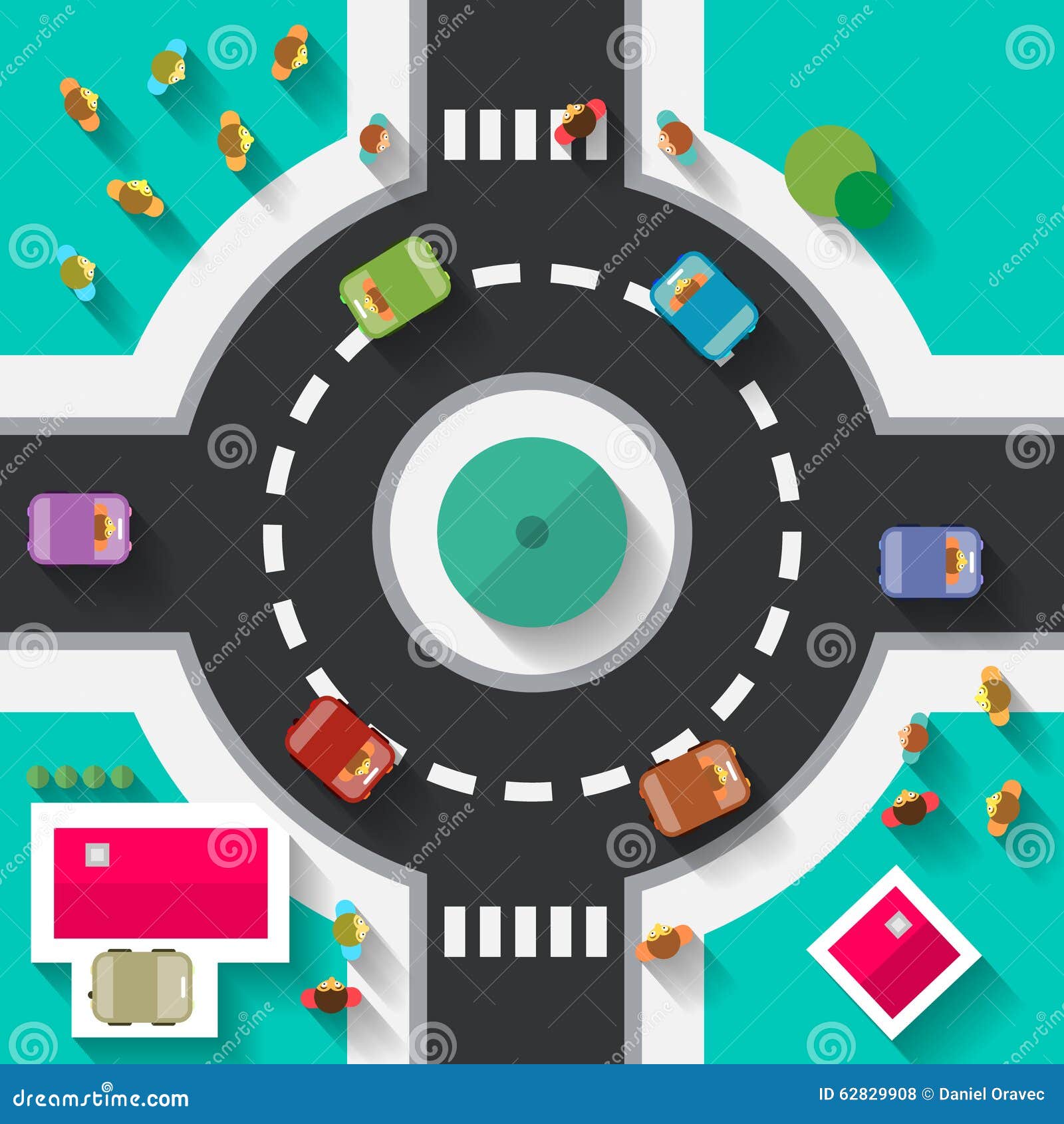 Top View Flat Design Roundabout Crossroad Stock Vector - Illustration ...