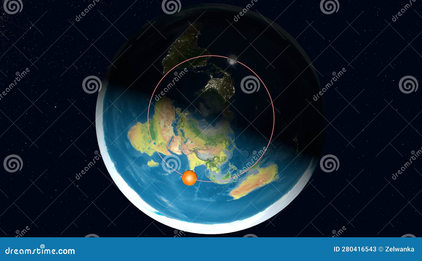 Top View of Flat Earth Model with Topographic Map Stock Illustration ...