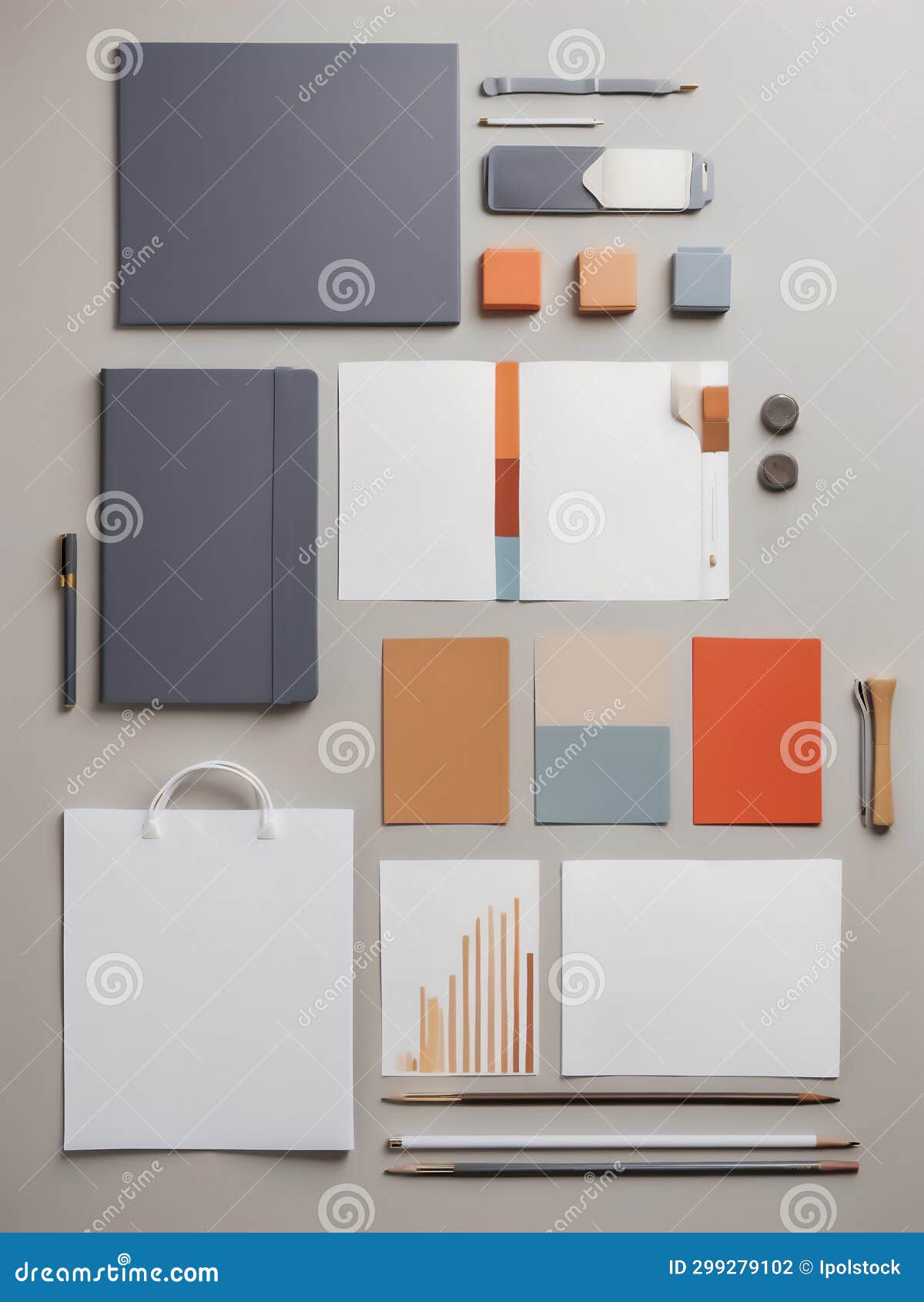 A Top View Flat Lay Notebooks, Notes, Office Essentials Arranged on a ...