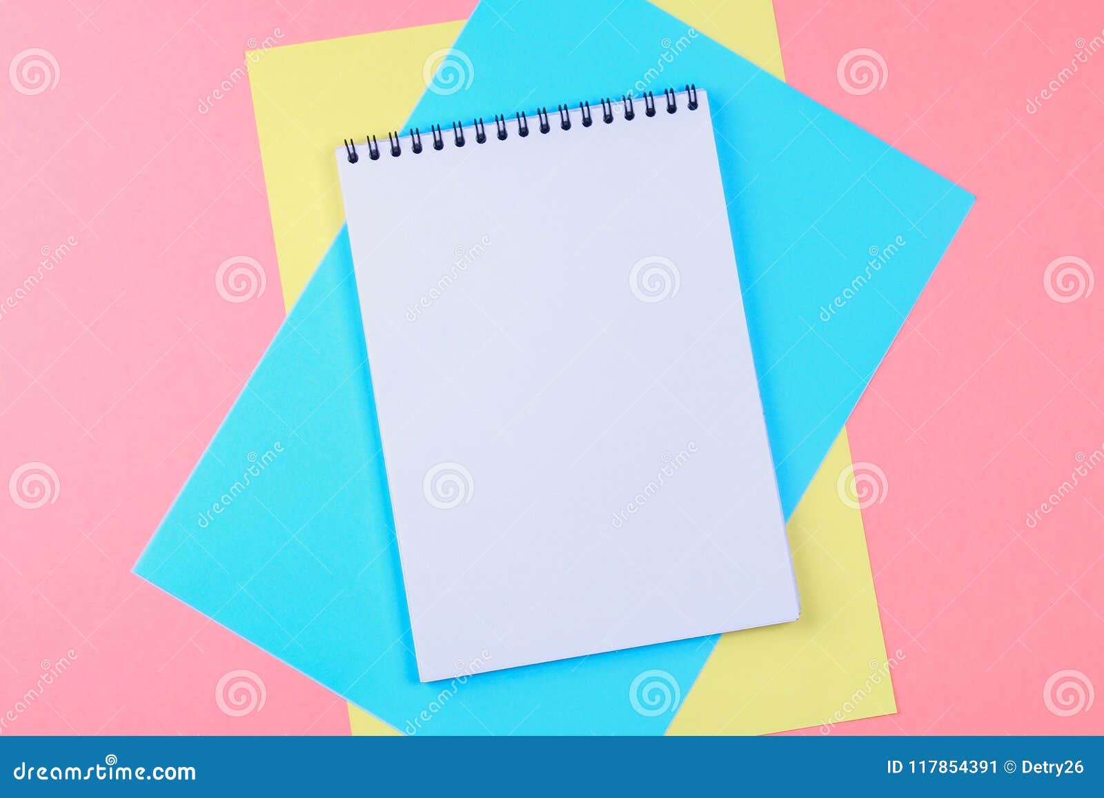Top View Flat Lay Picture with Blank Notepad Page and Different ...