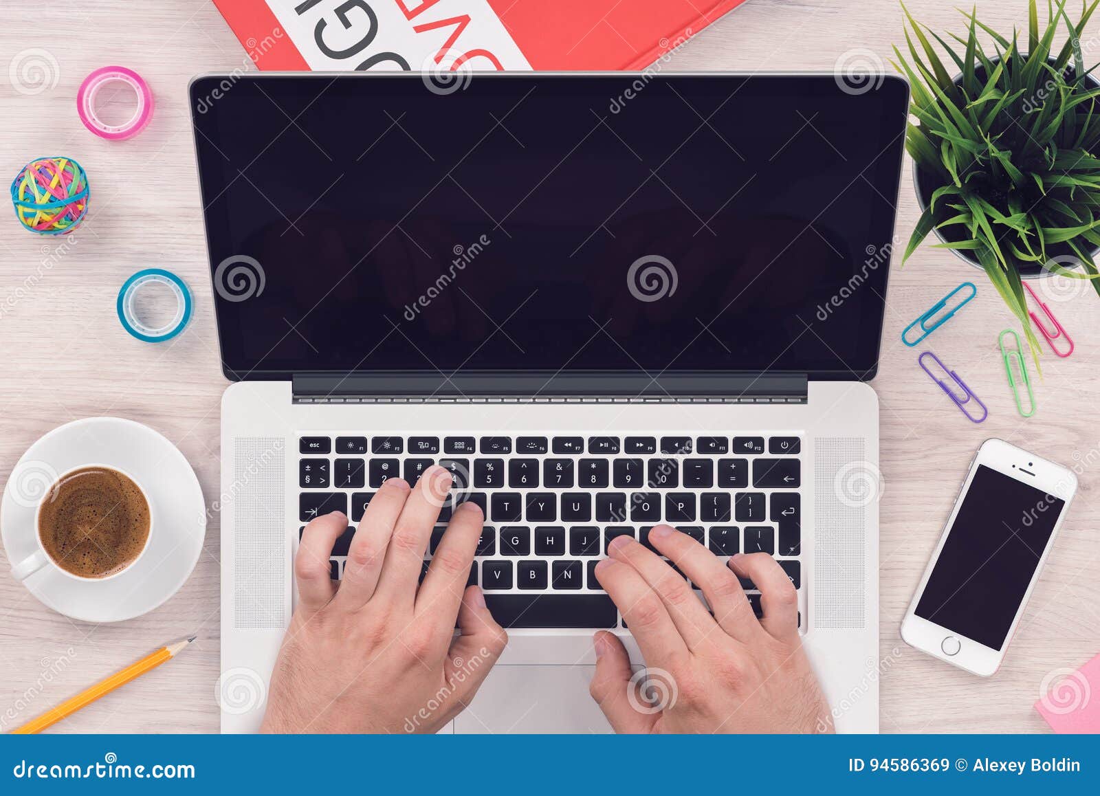 Top View Flat Lay Workspace Mockup with Iphone Smartphone and Open ...