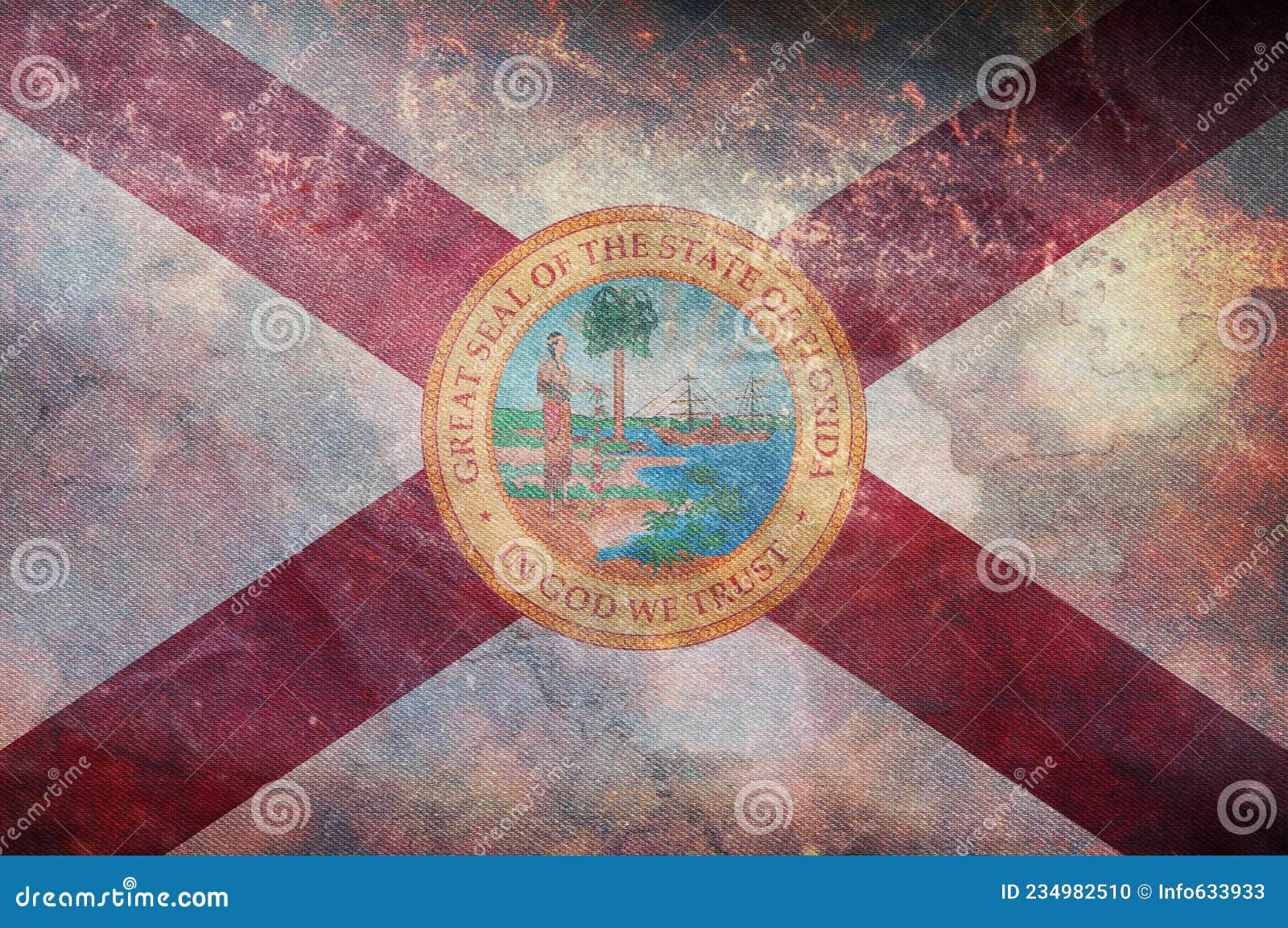 Top View of Florida 1900 1985 , USA Flag, No Flagpole. Plane Design ...