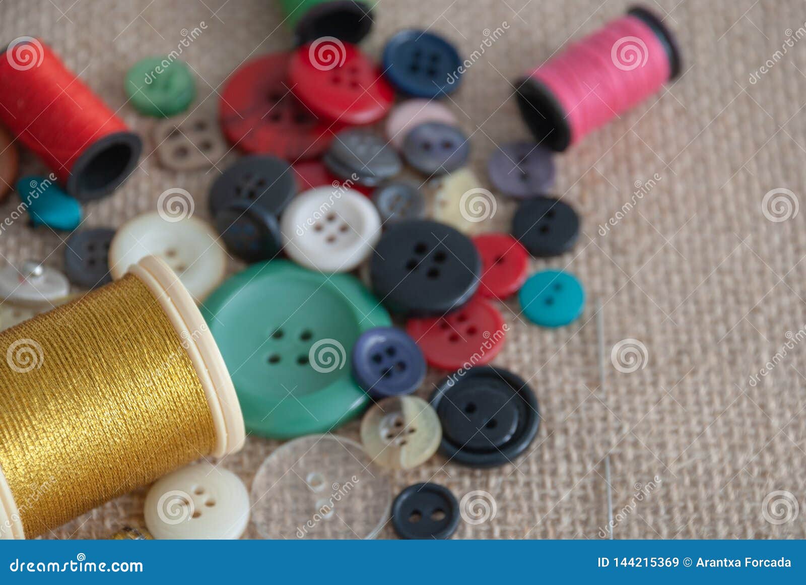 Top View of Focused Golden Thread Spool Stock Image - Image of burlap ...
