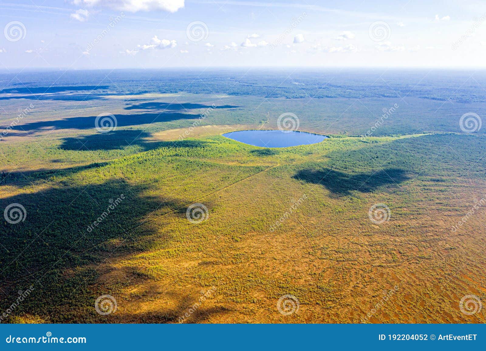 Top View of Forest Lake in Middle of Endless Taiga Stock Photo - Image ...