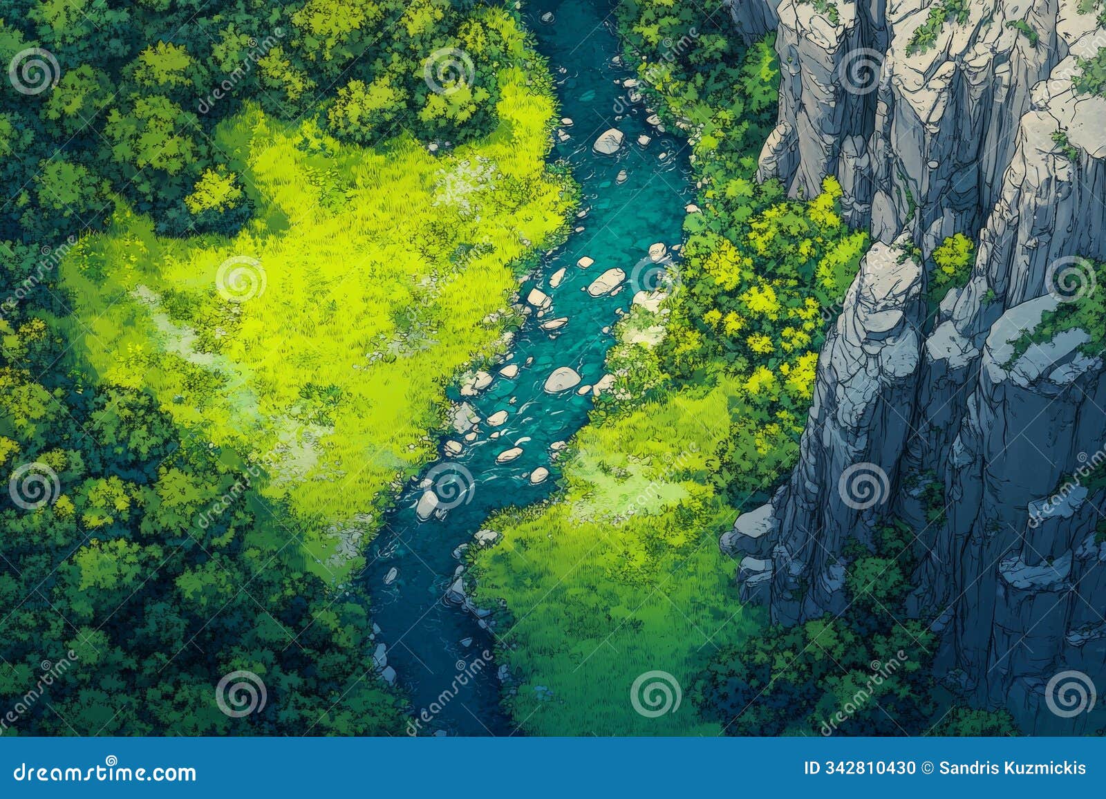 Top View of an Forest Map for Video Gaming. Generative AI. Stock ...