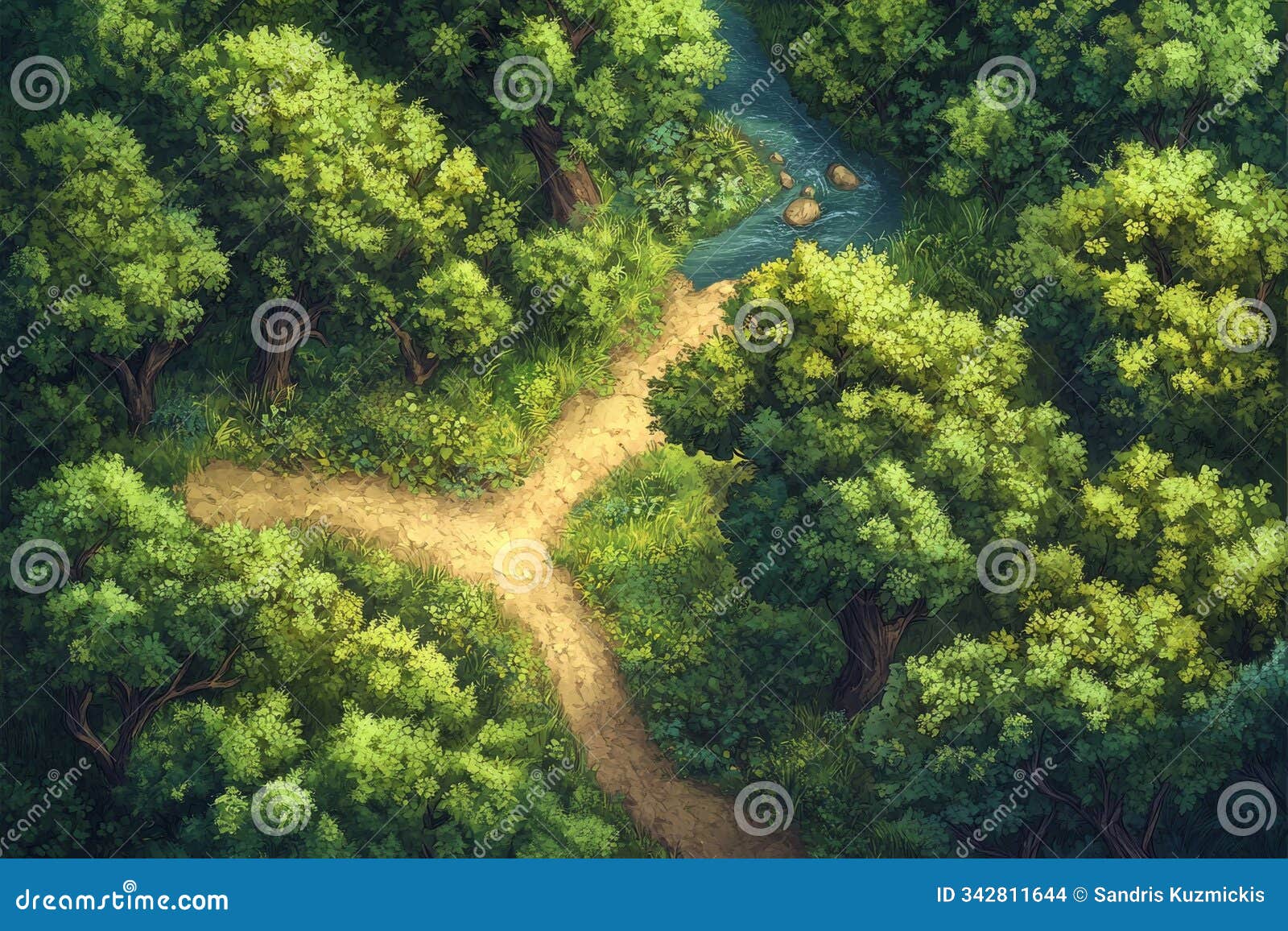 Top View of an Forest Map for Video Gaming. Generative AI. Stock ...
