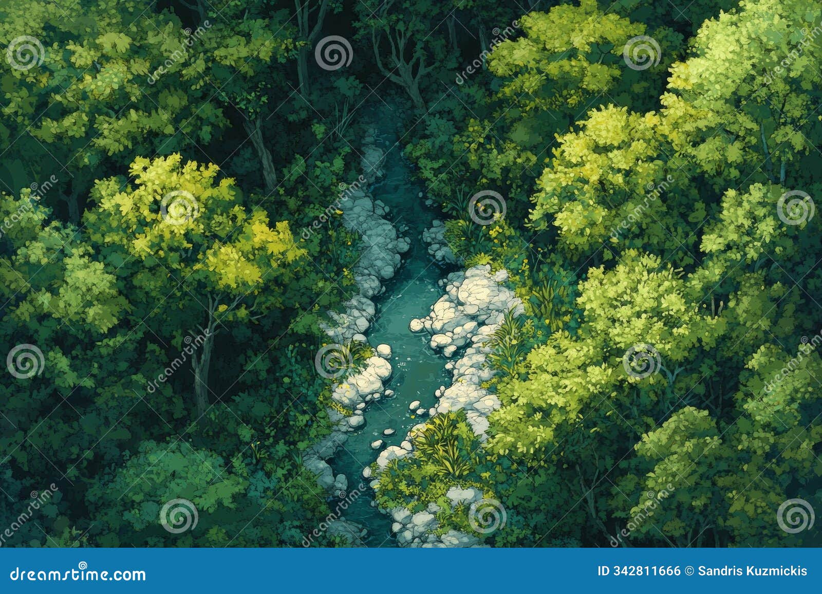 Top View of an Forest Map for Video Gaming. Generative AI. Stock ...