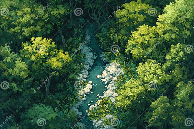 Top View of an Forest Map for Video Gaming. Generative AI. Stock ...