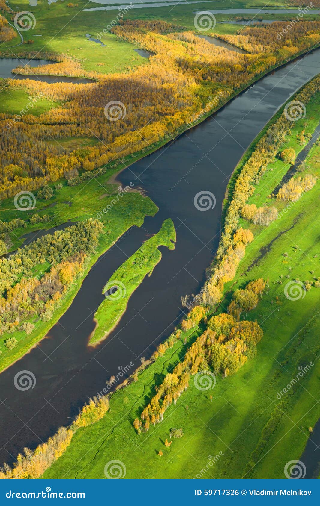 Top View of Forest River in Autumn Stock Photo - Image of plain, cloud ...