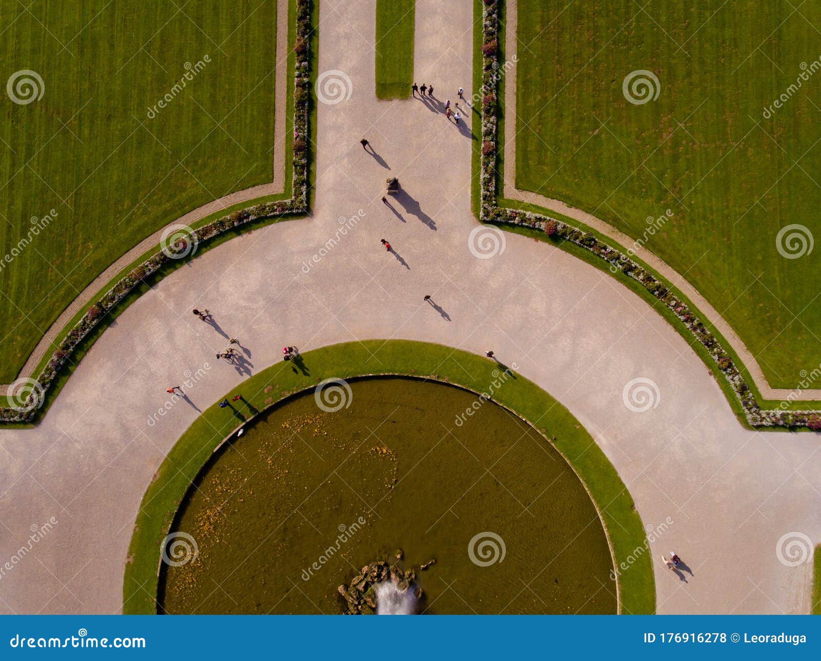 Top View of the Fountain in the Park. Stock Photo - Image of garden ...