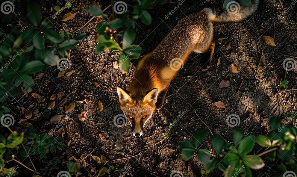 Top View of a Fox Prowling through the Forest Stock Photo - Image of ...
