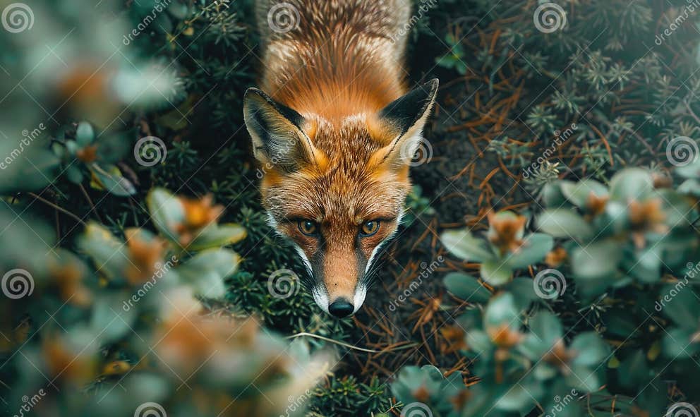 Top View of a Fox Stalking Prey in the Forest Stock Image - Image of ...