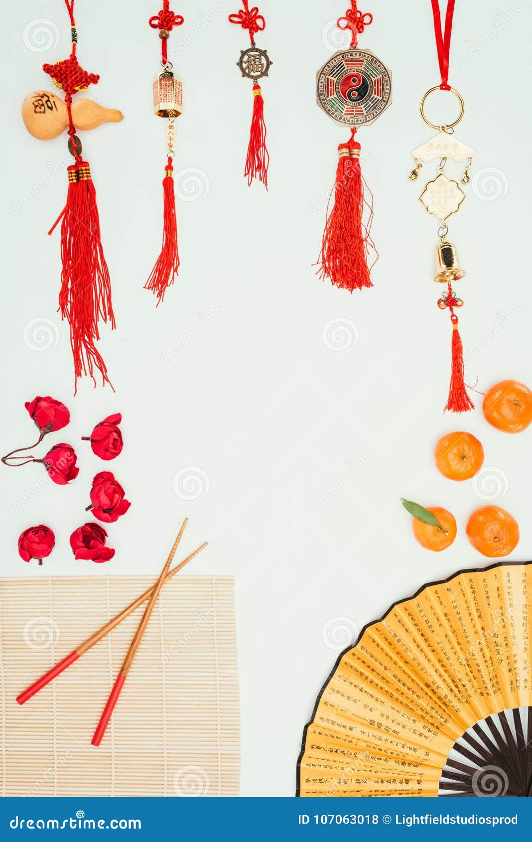 Frame Made of Various Chinese Talismans and Objects Isolated on White ...