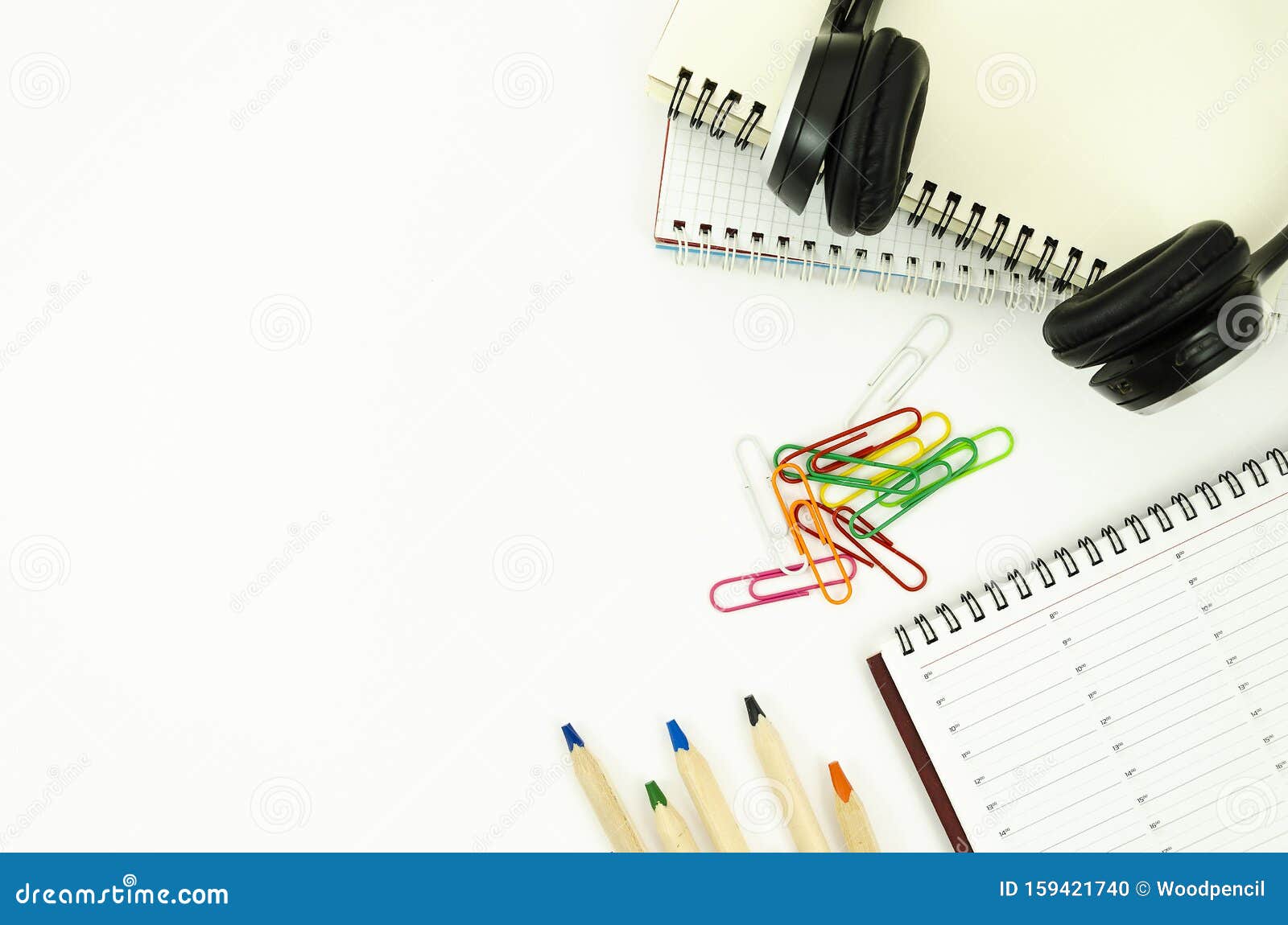 Top View Frame Student Table with Copy Space, Blank Spiral Notepads ...