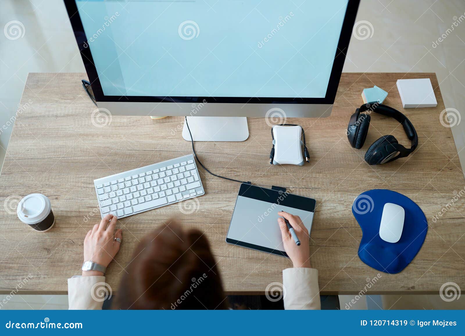 Top View of Freelance Designer at Work Stock Image - Image of developer ...
