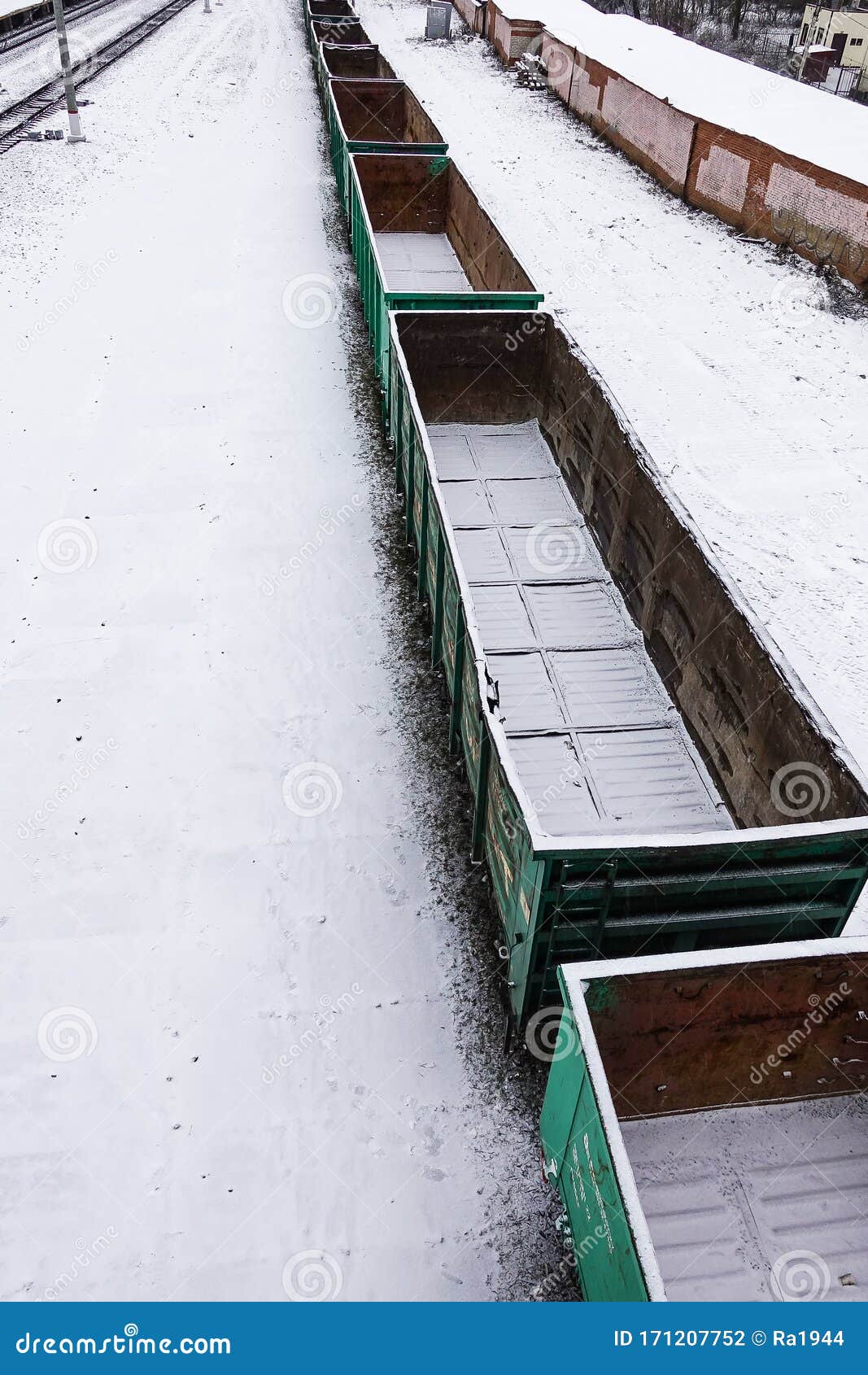Top View of Freight Train with Carriages on Railways at Winter Stock ...