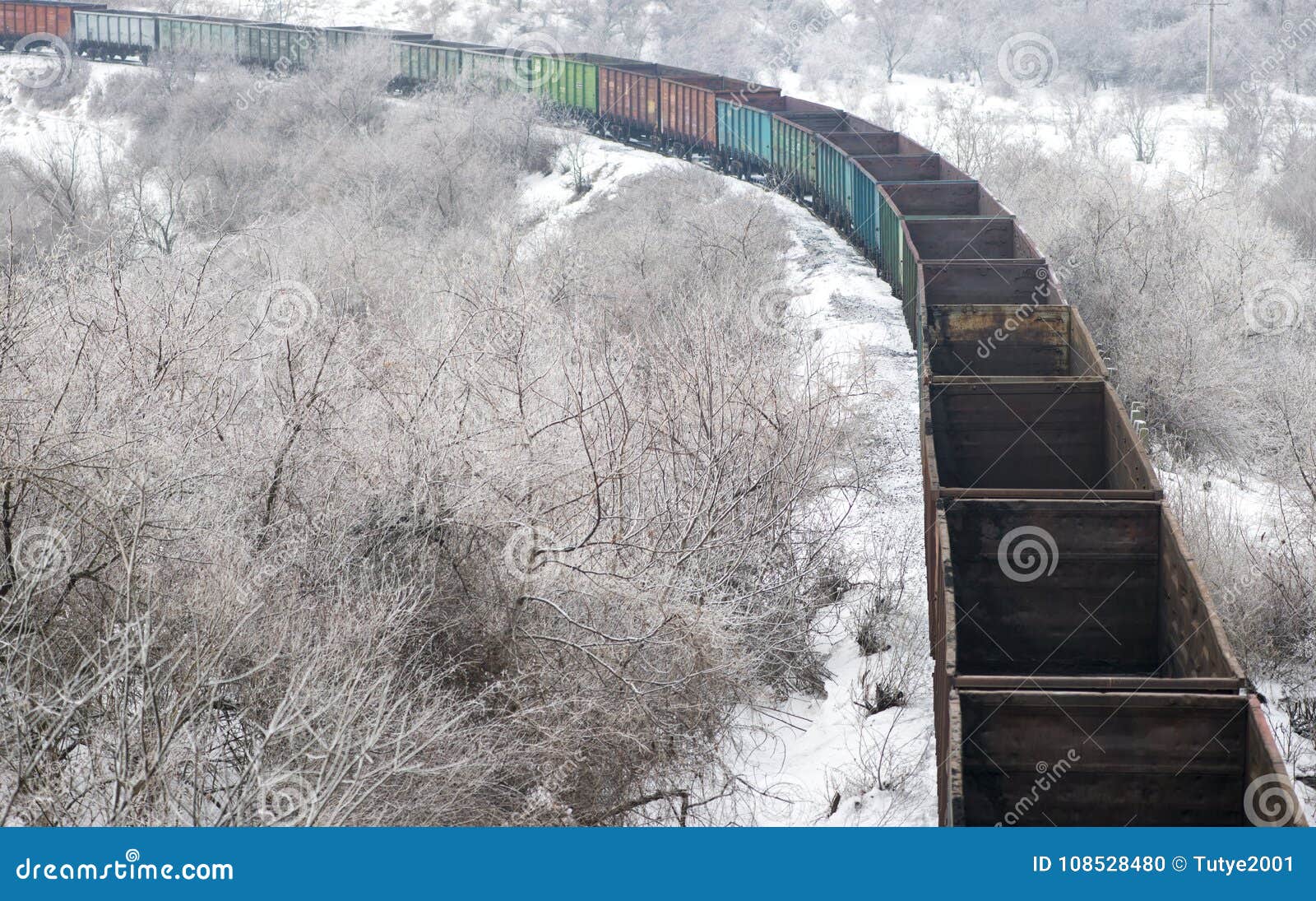 Top View of Freight Train with Carriages on Railways Stock Photo ...