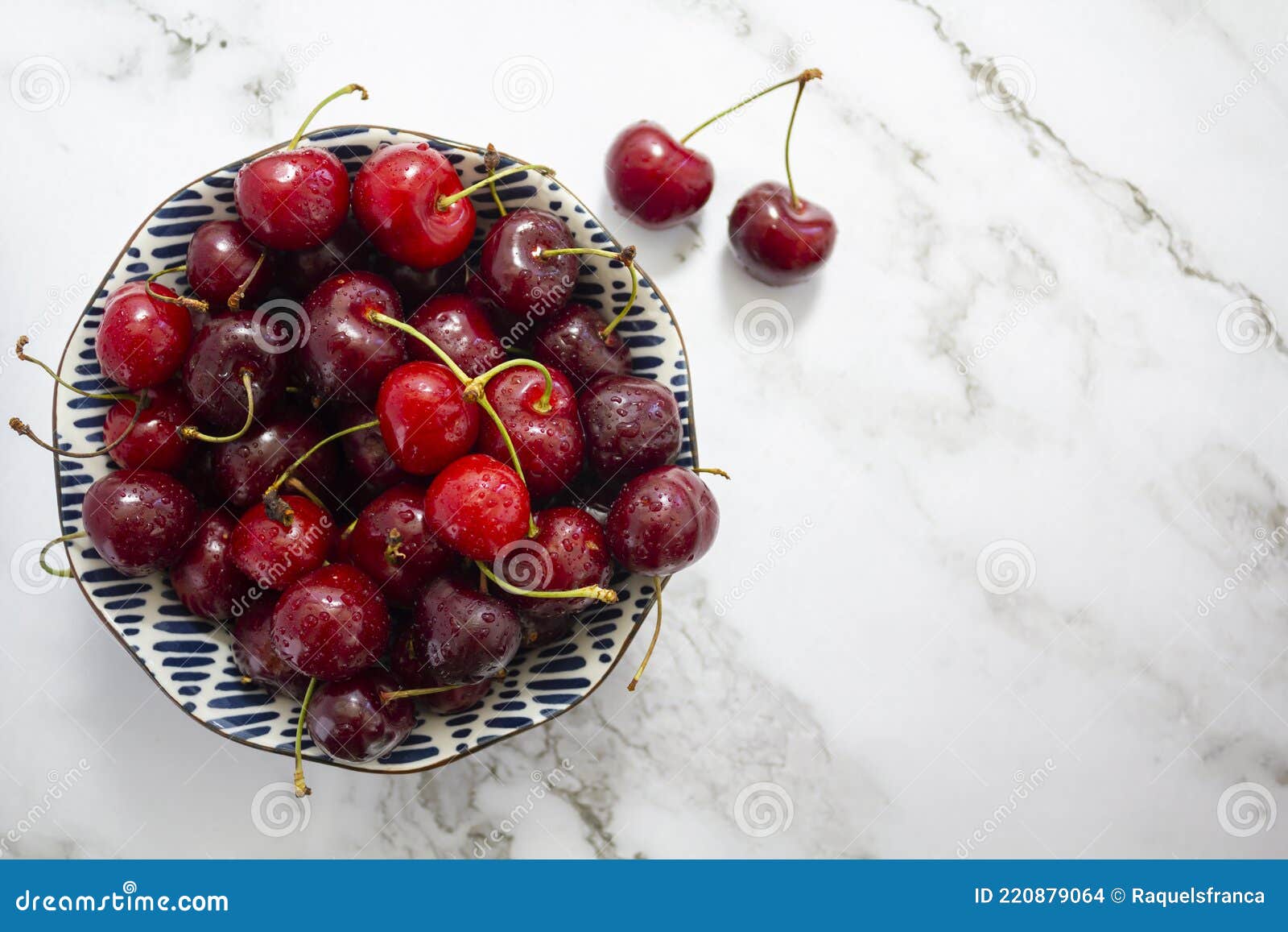 Top View of Fresh Cherries on Bowl on Marble Background with Copy Space ...