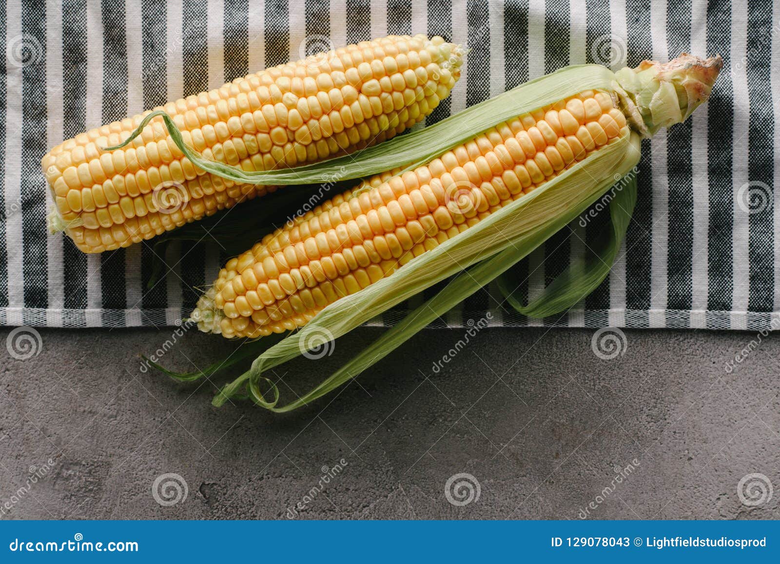 Top View of Fresh Corn Cobs on Linen Stock Image - Image of arranged ...