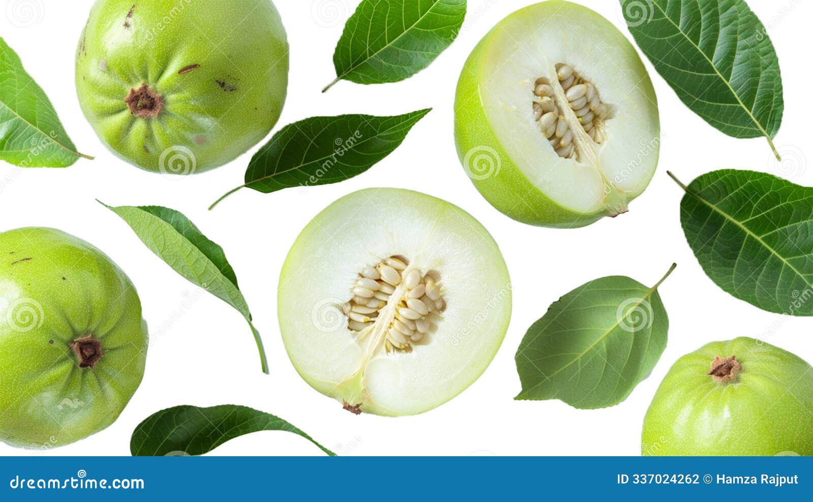 Top View of Fresh Guava with Leaves on White Background Stock ...