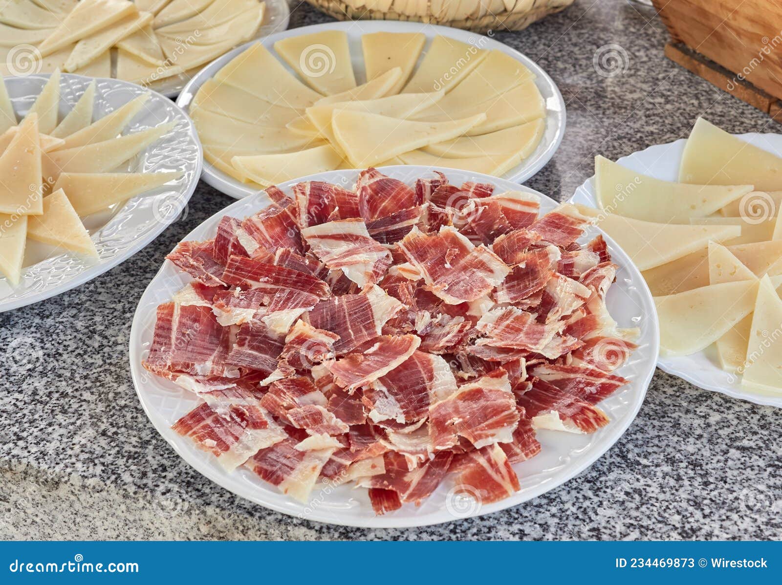 Top View of Fresh Ham Slices and Cheese Plates on a Table Stock Image ...