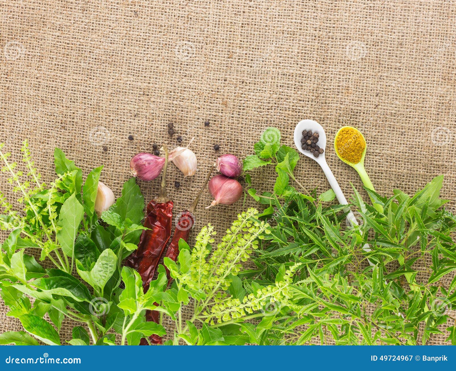 Top View of Fresh Herbs on Brown Stock Image - Image of spice, herb ...