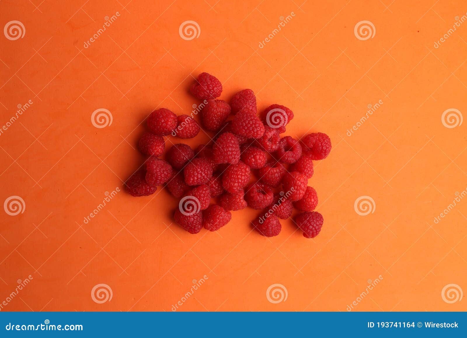 Top View of Fresh Raspberries Isolated on an Orange Background Stock ...