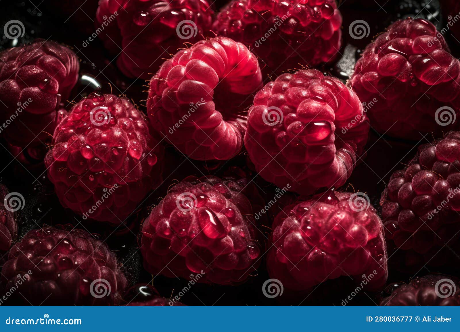 Top View of of a Fresh Raspberries with Waterdrops on a Seamless ...