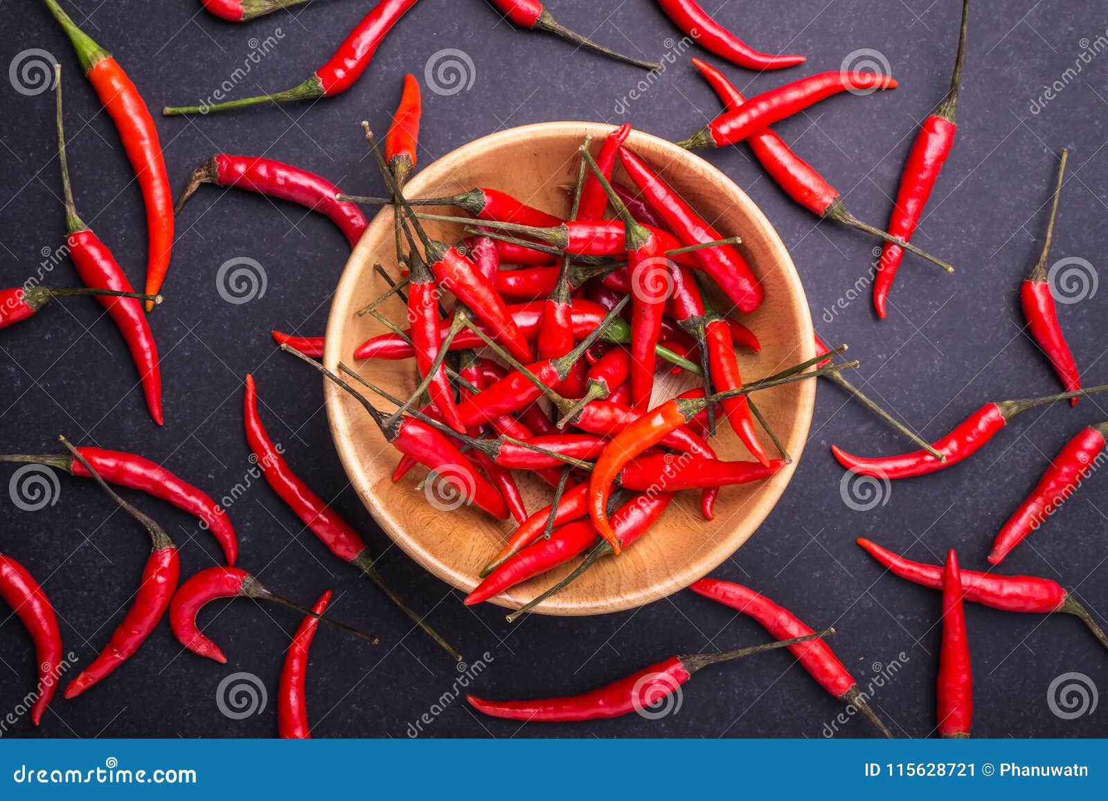 Top View Fresh Red Hot Chilli on Black Stone Board Stock Image - Image ...
