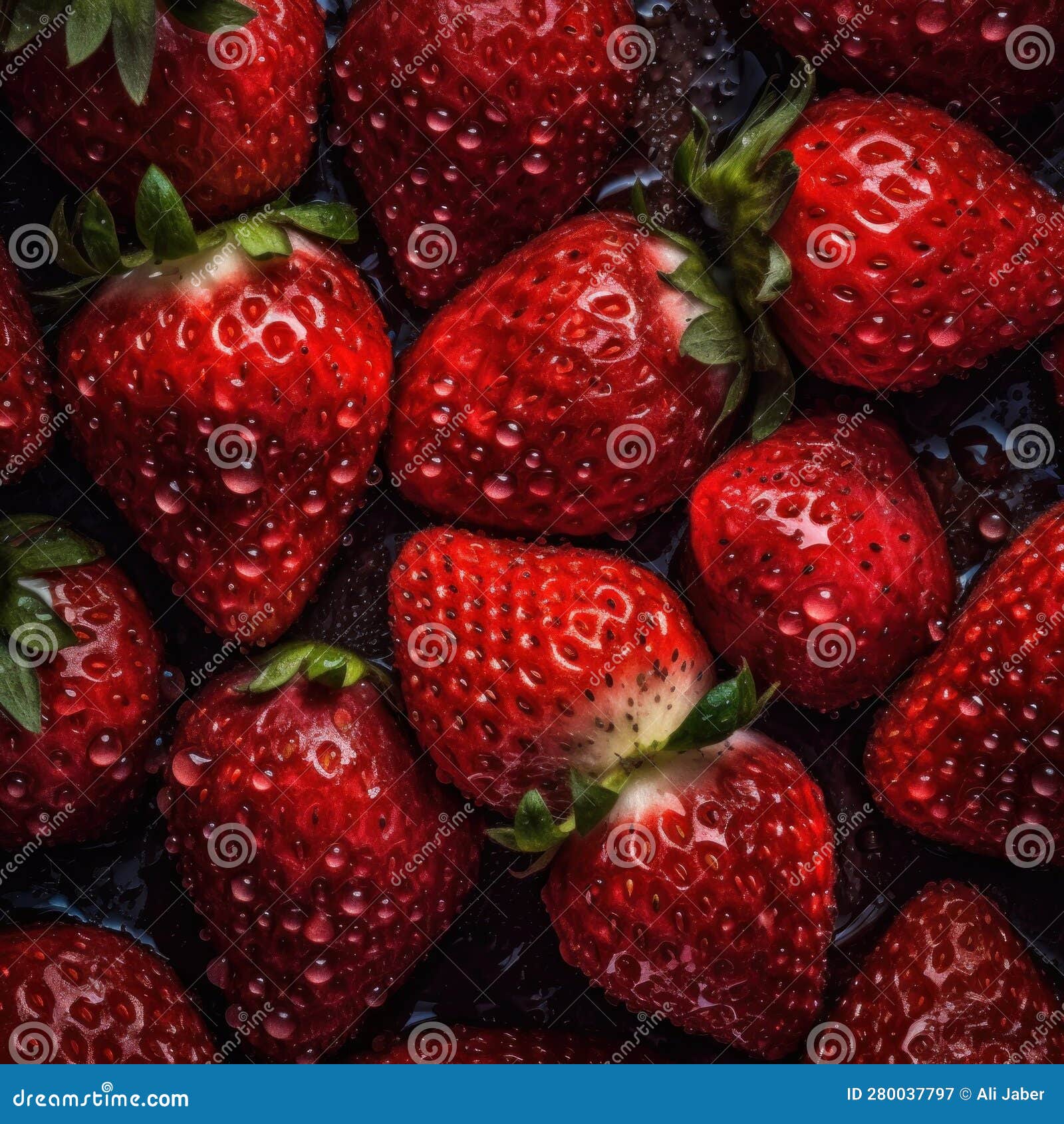 Top View of of a Fresh Red Strawberries with Waterdrops on a Seamless ...