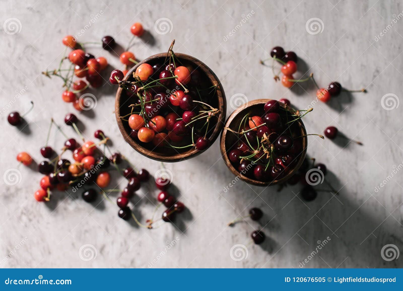 Top View of Fresh Ripe Healthy Cherries in Bowls Stock Image - Image of ...