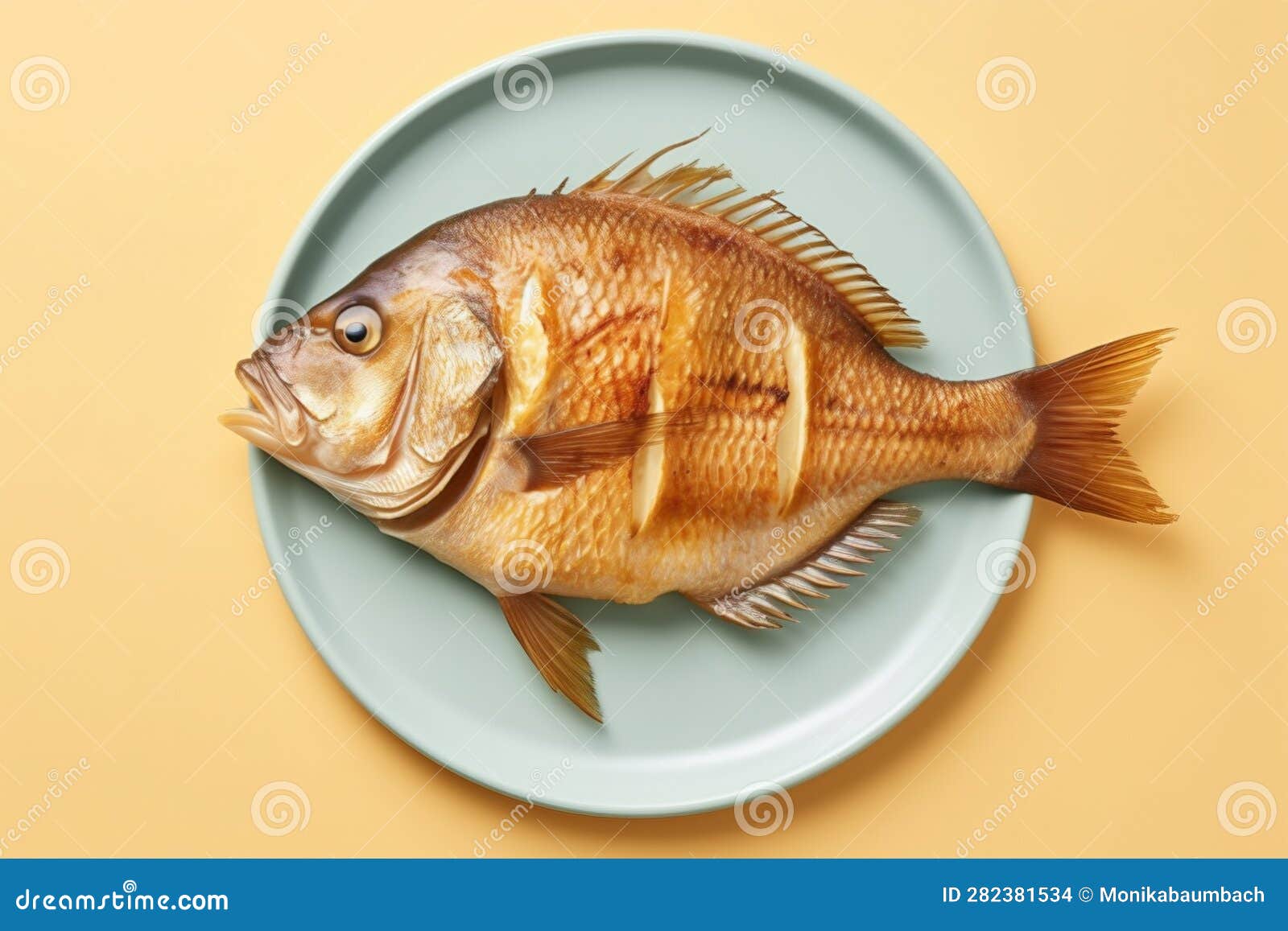 Top View of Fried Fish on Plate Stock Illustration - Illustration of ...