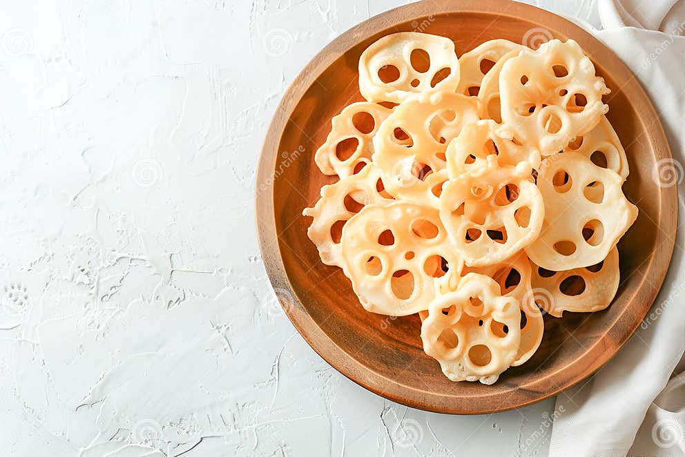 Top View of Fried Lotus Root on Light Background Stock Photo - Image of ...